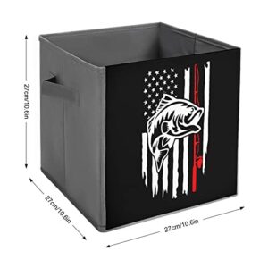 Distressed Fishing USA Flag PU Leather Collapsible Storage Bins Canvas Cube Organizer Basket with Handles