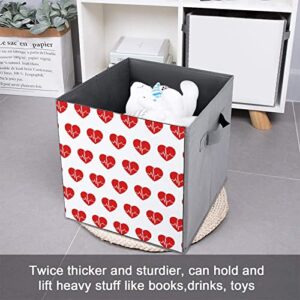 Heartbeat PU Leather Collapsible Storage Bins Canvas Cube Organizer Basket with Handles