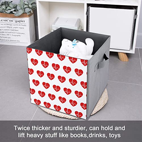 Heartbeat PU Leather Collapsible Storage Bins Canvas Cube Organizer Basket with Handles