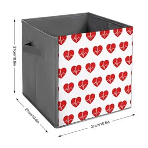 Heartbeat PU Leather Collapsible Storage Bins Canvas Cube Organizer Basket with Handles