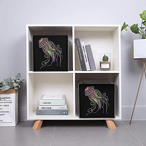 Electric Octopus PU Leather Collapsible Storage Bins Canvas Cube Organizer Basket with Handles