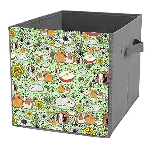 Wild Guinea Pig PU Leather Collapsible Storage Bins Canvas Cube Organizer Basket with Handles