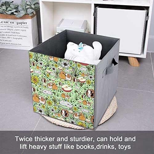 Wild Guinea Pig PU Leather Collapsible Storage Bins Canvas Cube Organizer Basket with Handles