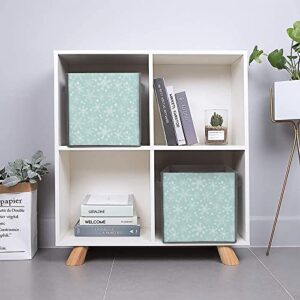 Mint Cute Winter Snowflake PU Leather Collapsible Storage Bins Canvas Cube Organizer Basket with Handles