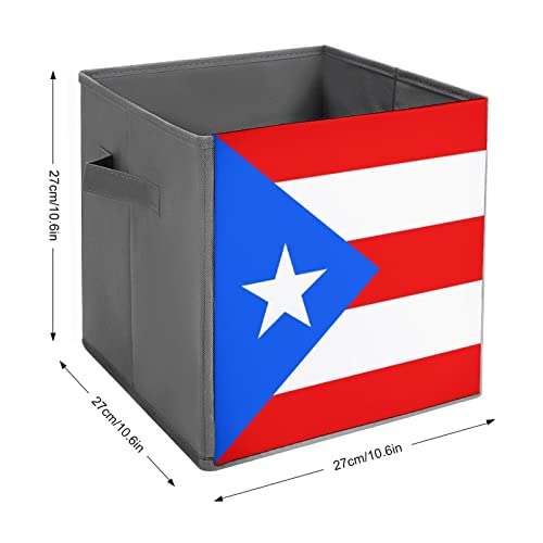 Puerto Rico Flag PU Leather Collapsible Storage Bins Canvas Cube Organizer Basket with Handles