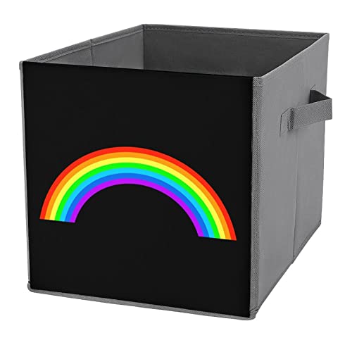 Rainbow Gay Pride PU Leather Collapsible Storage Bins Canvas Cube Organizer Basket with Handles