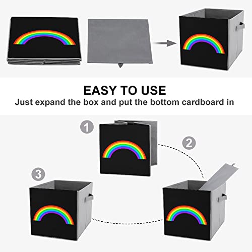 Rainbow Gay Pride PU Leather Collapsible Storage Bins Canvas Cube Organizer Basket with Handles