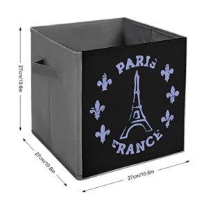 Paris Eiffel Tower PU Leather Collapsible Storage Bins Canvas Cube Organizer Basket with Handles