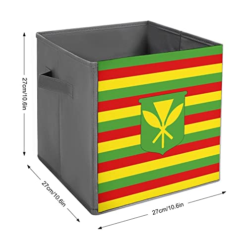 Kanaka Maoli Flag PU Leather Collapsible Storage Bins Canvas Cube Organizer Basket with Handles