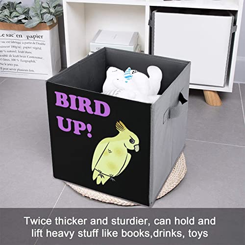 Bird UP PU Leather Collapsible Storage Bins Canvas Cube Organizer Basket with Handles