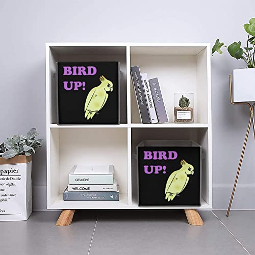 Bird UP PU Leather Collapsible Storage Bins Canvas Cube Organizer Basket with Handles