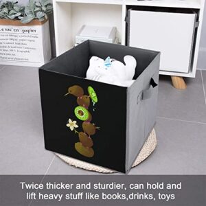 Cute Kiwi Bird PU Leather Collapsible Storage Bins Canvas Cube Organizer Basket with Handles