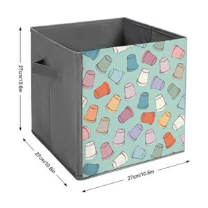 Trash Can PU Leather Collapsible Storage Bins Canvas Cube Organizer Basket with Handles