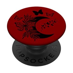 red and black cute moon and butterfly witchy goth wicca popsockets swappable popgrip