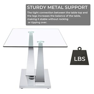 62.8" Rectangular Glass Dining Table for 4-6 with 0.39" Tempered Glass and Silver Chrome Metal Special-Shaped Bracket, for Kitchen Dining Living Meeting Room Banquet Hall