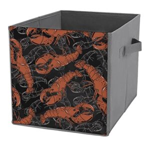 red lobster foldable storage bins printd fabric cube baskets boxes with handles for clothes toys, 11x11x11