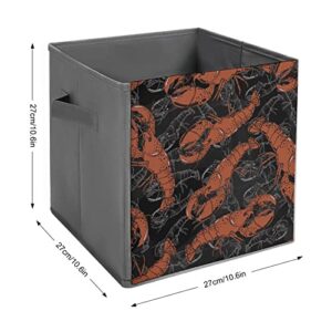 Red Lobster Foldable Storage Bins Printd Fabric Cube Baskets Boxes with Handles for Clothes Toys, 11x11x11