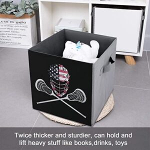 Lacrosse Helmet Flag Foldable Storage Bins Printd Fabric Cube Baskets Boxes with Handles for Clothes Toys, 11x11x11