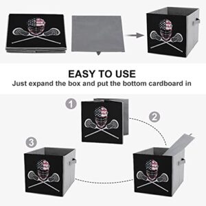 Lacrosse Helmet Flag Foldable Storage Bins Printd Fabric Cube Baskets Boxes with Handles for Clothes Toys, 11x11x11