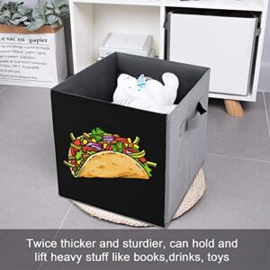 Mexican Taco Ground Meet Foldable Storage Bins Printd Fabric Cube Baskets Boxes with Handles for Clothes Toys, 11x11x11