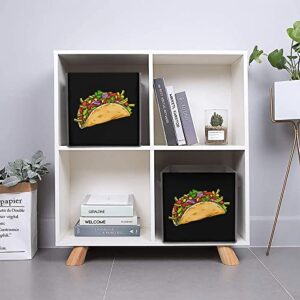 Mexican Taco Ground Meet Foldable Storage Bins Printd Fabric Cube Baskets Boxes with Handles for Clothes Toys, 11x11x11