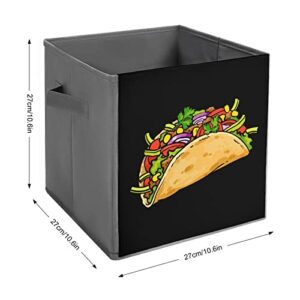 Mexican Taco Ground Meet Foldable Storage Bins Printd Fabric Cube Baskets Boxes with Handles for Clothes Toys, 11x11x11