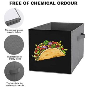 Mexican Taco Ground Meet Foldable Storage Bins Printd Fabric Cube Baskets Boxes with Handles for Clothes Toys, 11x11x11