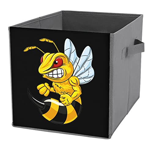 Angry Bumblebee Foldable Storage Bins Printd Fabric Cube Baskets Boxes with Handles for Clothes Toys, 11x11x11