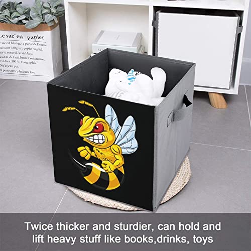 Angry Bumblebee Foldable Storage Bins Printd Fabric Cube Baskets Boxes with Handles for Clothes Toys, 11x11x11