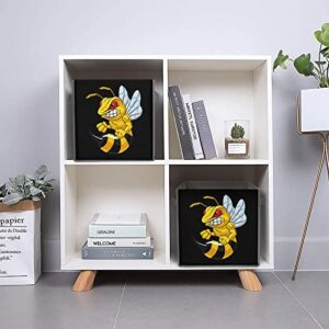 Angry Bumblebee Foldable Storage Bins Printd Fabric Cube Baskets Boxes with Handles for Clothes Toys, 11x11x11