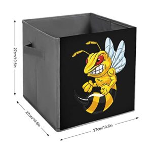 Angry Bumblebee Foldable Storage Bins Printd Fabric Cube Baskets Boxes with Handles for Clothes Toys, 11x11x11