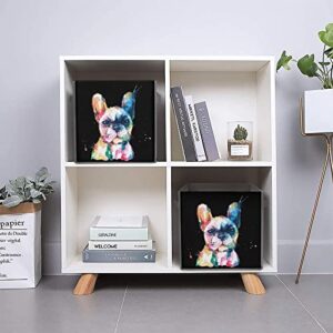 Watercolor French Bulldog Foldable Storage Bins Printd Fabric Cube Baskets Boxes with Handles for Clothes Toys, 11x11x11