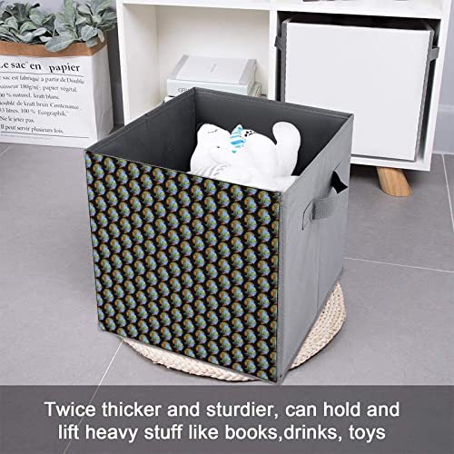 Blue Tropical Angel Fish Foldable Storage Bins Printd Fabric Cube Baskets Boxes with Handles for Clothes Toys, 11x11x11