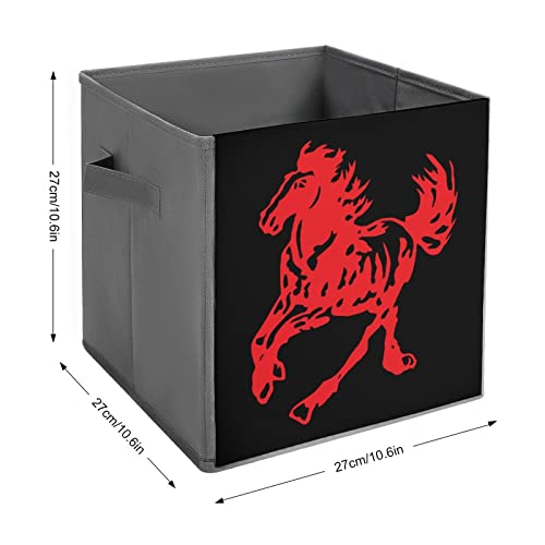 Chinese Traditional Folk Horse Foldable Storage Bins Printd Fabric Cube Baskets Boxes with Handles for Clothes Toys, 11x11x11