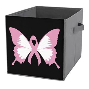 breast cancer butterflies foldable storage bins printd fabric cube baskets boxes with handles for clothes toys, 11x11x11