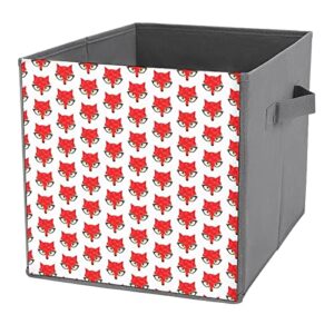 fox with glasses foldable storage bins printd fabric cube baskets boxes with handles for clothes toys, 11x11x11