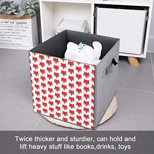 Fox with Glasses Foldable Storage Bins Printd Fabric Cube Baskets Boxes with Handles for Clothes Toys, 11x11x11