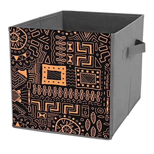 Aztec Tribal Art Foldable Storage Bins Printd Fabric Cube Baskets Boxes with Handles for Clothes Toys, 11x11x11