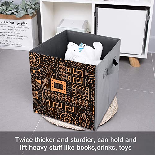 Aztec Tribal Art Foldable Storage Bins Printd Fabric Cube Baskets Boxes with Handles for Clothes Toys, 11x11x11