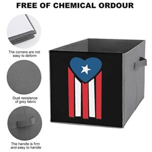 Puerto Rico Flag Heart Foldable Storage Bins Printd Fabric Cube Baskets Boxes with Handles for Clothes Toys, 11x11x11