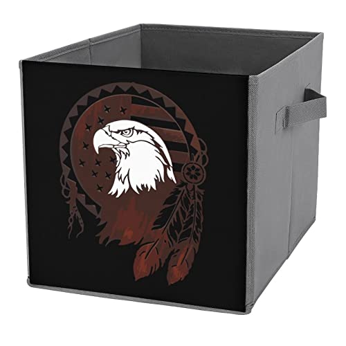 American Flag Eagle Foldable Storage Bins Printd Fabric Cube Baskets Boxes with Handles for Clothes Toys, 11x11x11