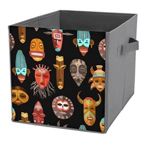 african face mask foldable storage bins printd fabric cube baskets boxes with handles for clothes toys, 11x11x11