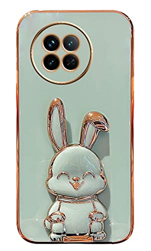 for Oneplus 11 5G Case,6D Cute Kawaii Hidden Rabbit Bunny Kickstand with Camera Protection,Luxury Plating Glitter Soft Silicone Folding Extending Bracket Phone Case for Onplus 11 for Women Girls Green