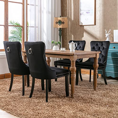 DMLAKE Velvet Upholstered Dining Chair Pack of 2, Nikki Collection Modern, High-end Tufted Parson Dining Chairs with Tufted Back & Solid Wood Legs, Nailhead Trim, Black