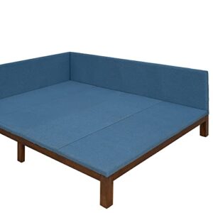 YUNYO Upholstered Full Daybed, Wood Full Size Daybed Frame with Linen Fabric,Mid-Century Full Size Bed Sofabed Frame for Bedroom, Living Room,Blue