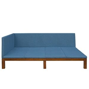 YUNYO Upholstered Full Daybed, Wood Full Size Daybed Frame with Linen Fabric,Mid-Century Full Size Bed Sofabed Frame for Bedroom, Living Room,Blue