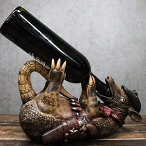 Ebros Gift Coiled Tipsy Drunk and Wild Armored Cowboy Sheriff Armadillo Booze Guzzler 12" Long Wine Bottle Holder Storage Caddy Figurine for Party Hosting Kitchen and Home Decor Statue