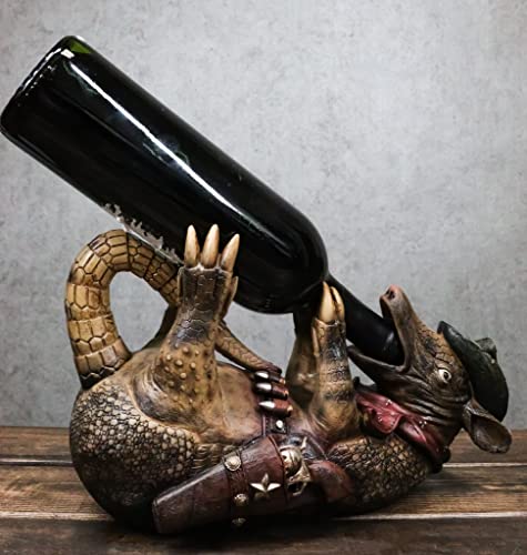 Ebros Gift Coiled Tipsy Drunk and Wild Armored Cowboy Sheriff Armadillo Booze Guzzler 12" Long Wine Bottle Holder Storage Caddy Figurine for Party Hosting Kitchen and Home Decor Statue