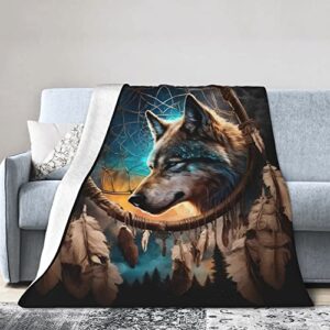 ruoruo wolf and dream catcher fleece blanket throw lightweight blanket super soft cozy bed warm blanket for living room/bedroom all season,gift,40"x30"