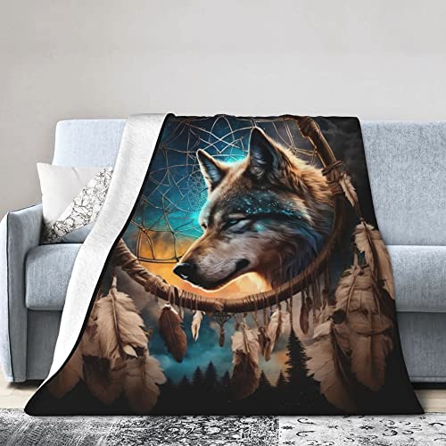 Ruoruo Wolf and Dream Catcher Fleece Blanket Throw Lightweight Blanket Super Soft Cozy Bed Warm Blanket for Living Room/Bedroom All Season,Gift,40"x30"